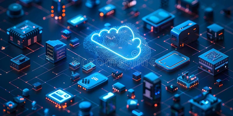 Isometric Computer Icons in White and Blue Colors with Space for Tech ...