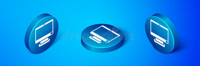 Isometric Computer Monitor Screen Icon Isolated on Blue Background ...