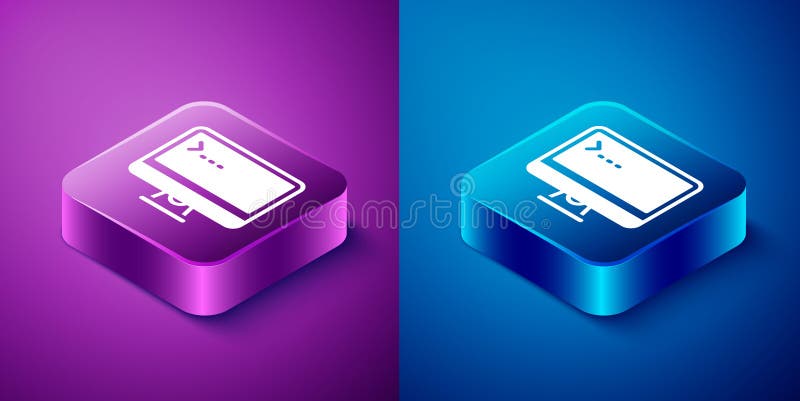 Isometric Computer Monitor Screen Icon Isolated on Blue and Purple ... Isometric Computer Monitor Screen Icon Isolated on Blue and Purple ...