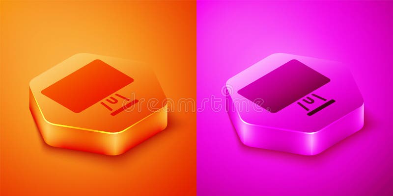 Isometric Computer Monitor Screen Icon Isolated on Orange and Pink ...