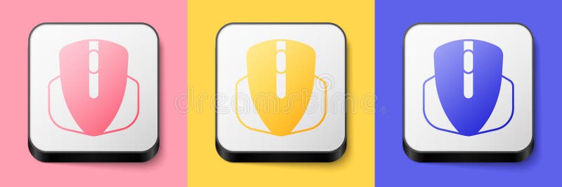 Isometric Computer Mouse Gaming Icon Isolated on Pink, Yellow and Blue ...
