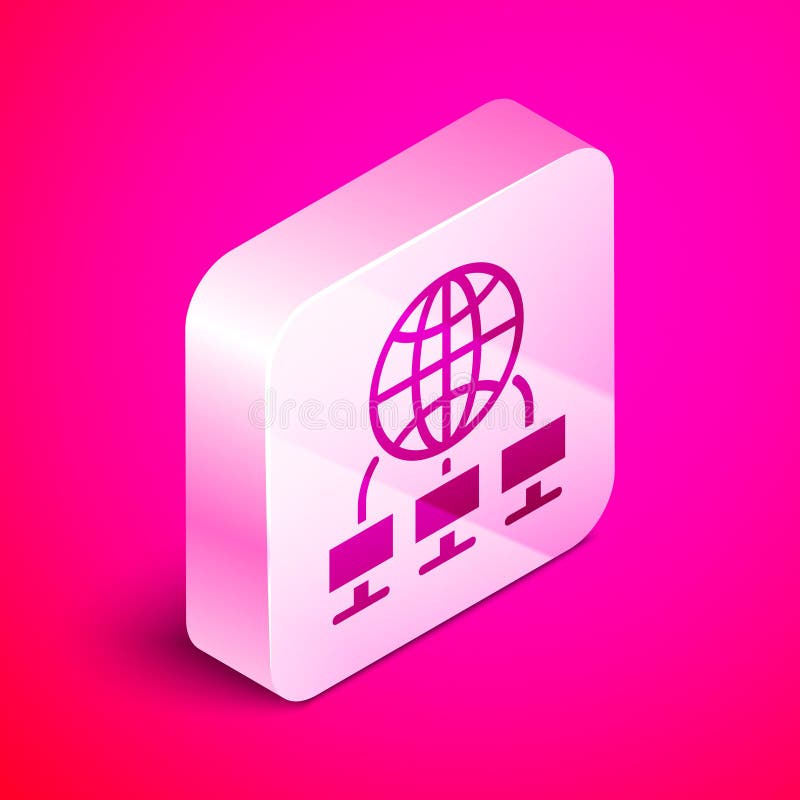 Isometric Computer Network Icon Isolated on Pink Background. Laptop ...