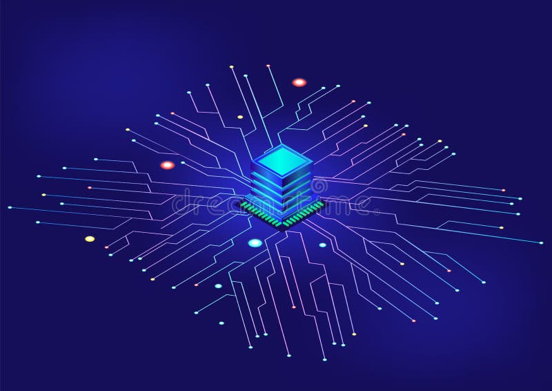 Isometric Computer Processor Chip Background Stock Vector ...