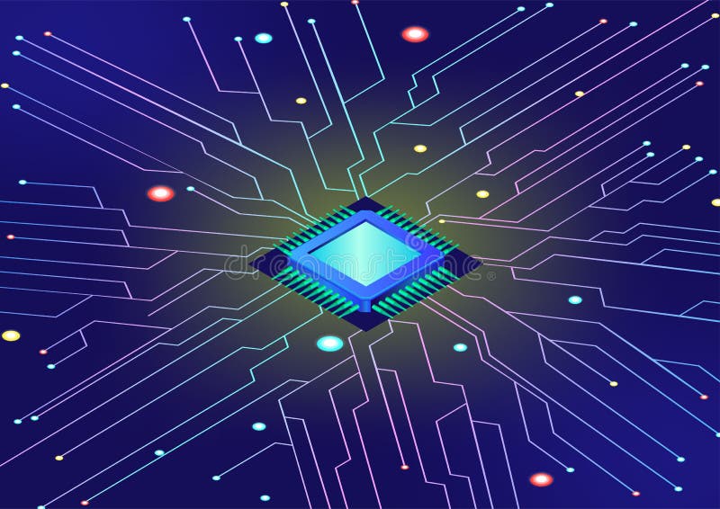 Isometric Computer Processor Chip Background Stock Vector ...
