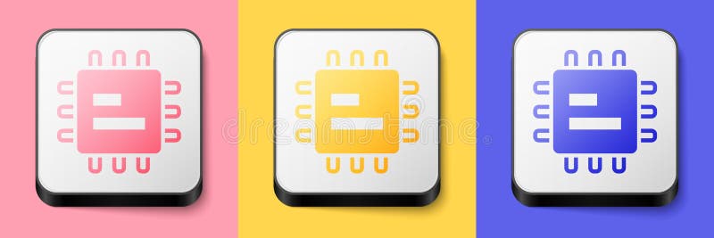 Isometric Computer Processor With Microcircuits Cpu Icon Isolated On Pink Yellow And Blue