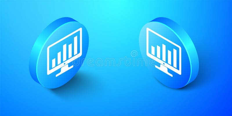 Isometric Computer Screen with Financial Charts and Graphs Icon ...