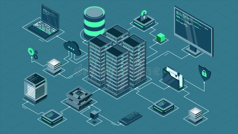 Isometric Computer Technology Animation. Computation of Big Data Center ... Isometric Computer Technology Animation. Computation of Big Data Center ...