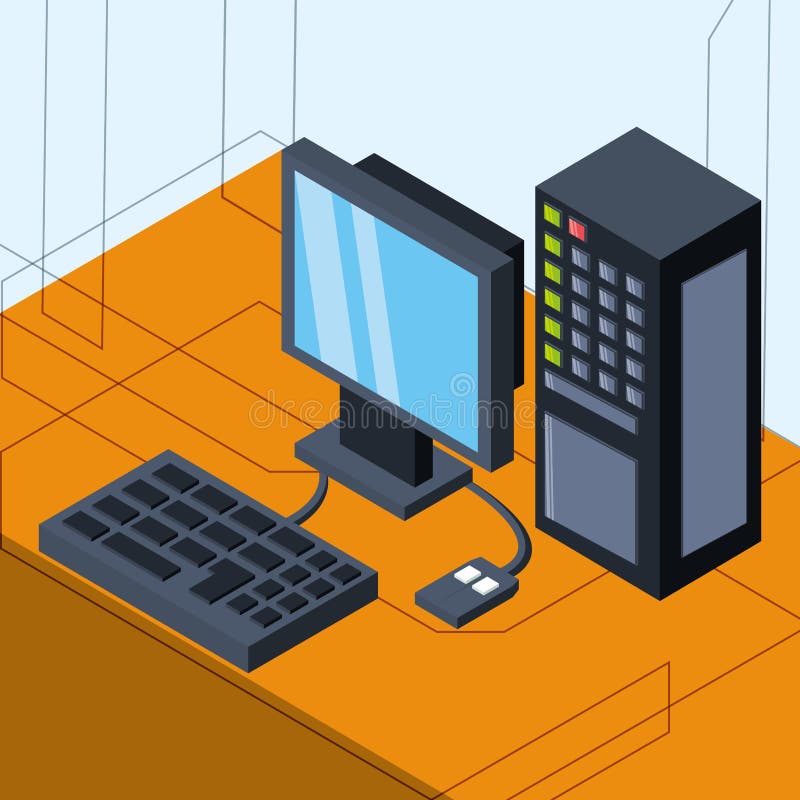 Isometric Computer Technology with Media Connections Stock Vector ...