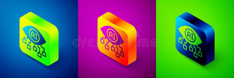 Isometric Computer Vision Icon Isolated on Blue, Purple and Green ...