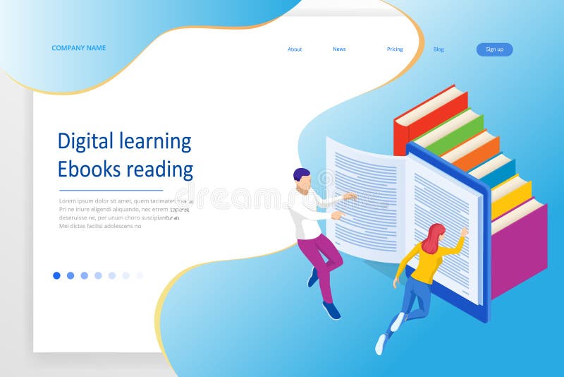Isometric Concept for Digital Reading, E-classroom Textbook, Modern ...