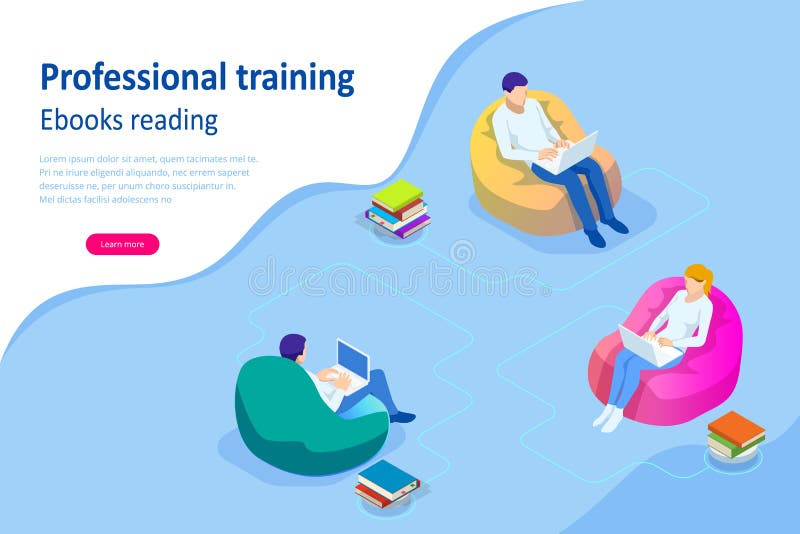 Isometric Concept for Digital Reading, E-classroom Textbook, Modern ...