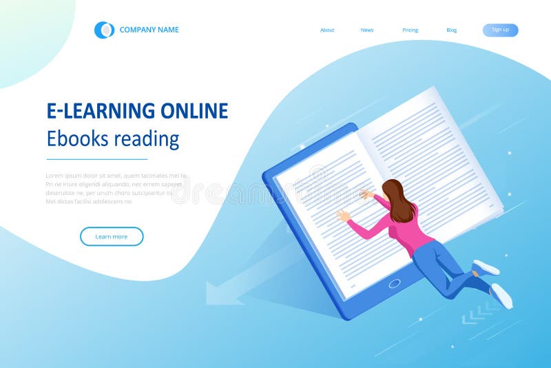 Isometric Concept for Digital Reading, E-classroom Textbook, Modern ...