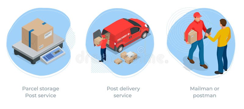 Isometric Concept of Parcel Storage , Post Delivery Service and Post ...
