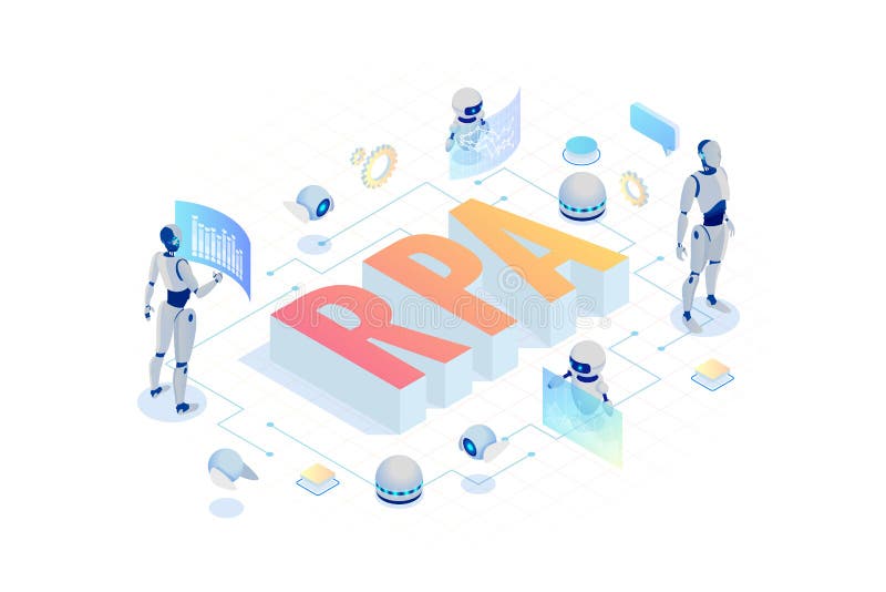 Isometric Concept of RPA, Artificial Intelligence, Robotics Process ...