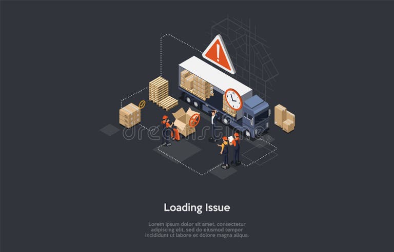 Isometric Concept of Warehouse Loading Issue. Manager Controls Process of Loading and Unloading ...