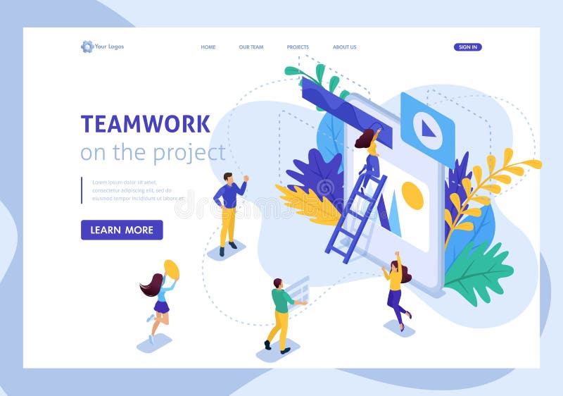 Isometric Concept Workflow and Teamwork of a Big Team on a Project ...