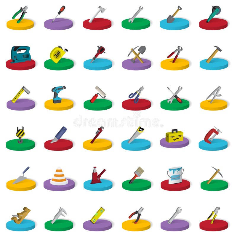 Isometric Construction Icons Set. Mechanics Tools Collection in ...