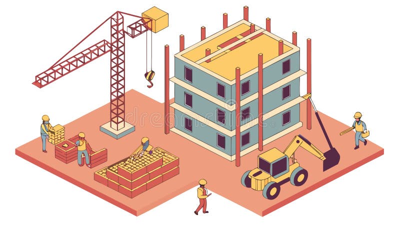 Isometric Construction Site, Building Development. Vector Design ...