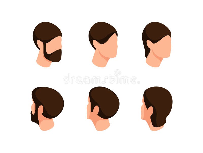 Six Vector Illustrations of Male Profile Heads with Different Hairstyles and Beard Styles on a ...