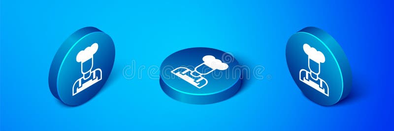 Isometric Cook Icon Isolated on Blue Background. Chef Symbol. Blue ...