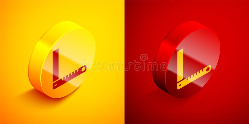 Isometric Corner Ruler Icon Isolated on Orange and Red Background ...