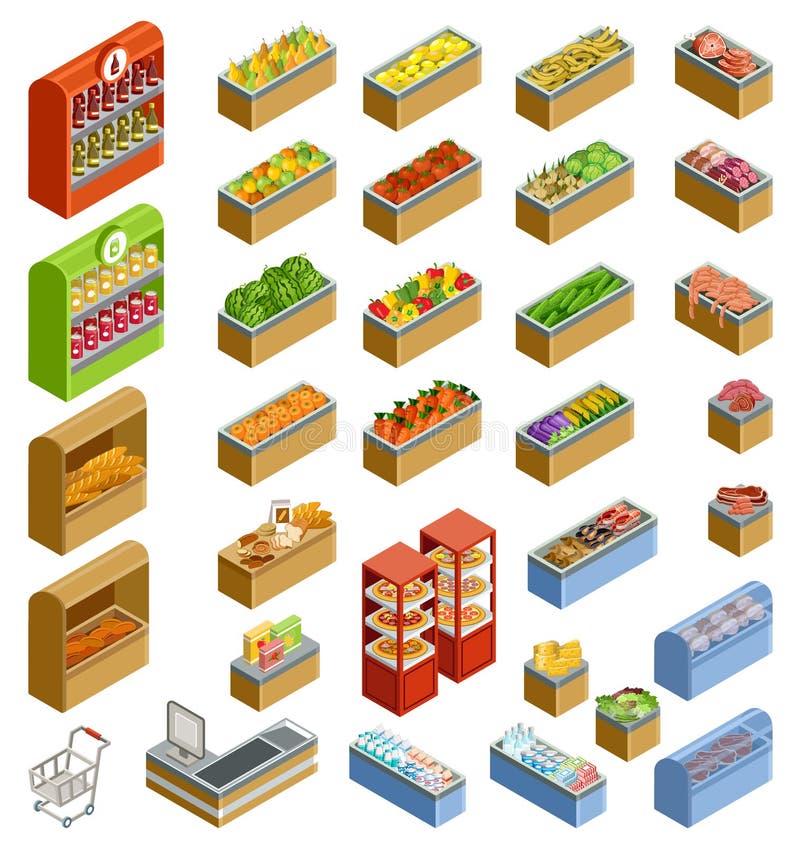 Isometric Counters with Food Stock Vector - Illustration of basket ...