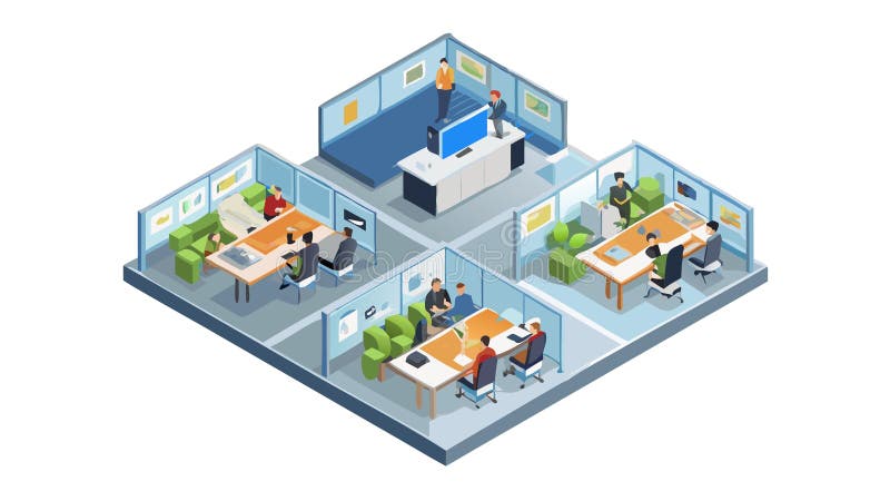 Isometric Coworking Space, Collaborative Office Environment, Vector ...