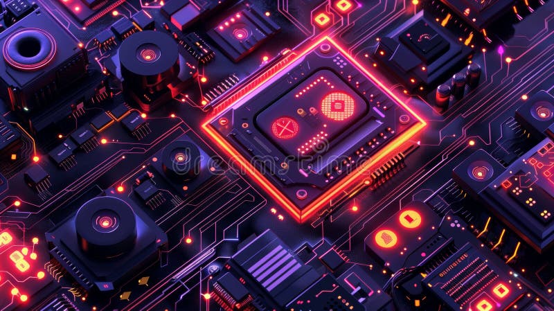 Isometric CPU Banner. Central Computer Processor Concept. Digital Chip ...