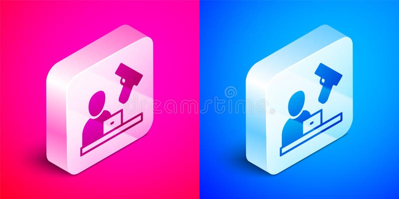 Isometric Crime News Icon Isolated on Pink and Blue Background. Silver ...