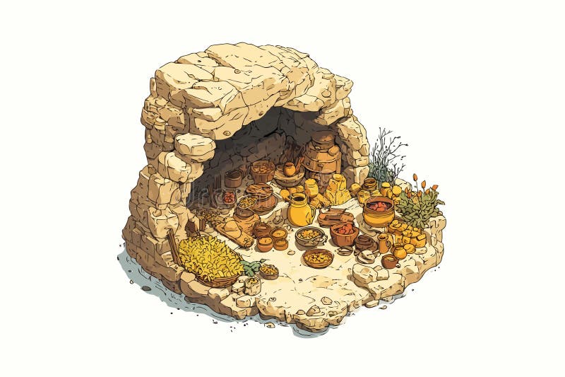 Isometric Cross-Section of Cave with Artifacts and Wa Lake Isolated ...