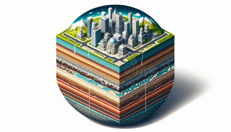 Isometric Cross Section of Earth Featuring Urban Cityscape for ...