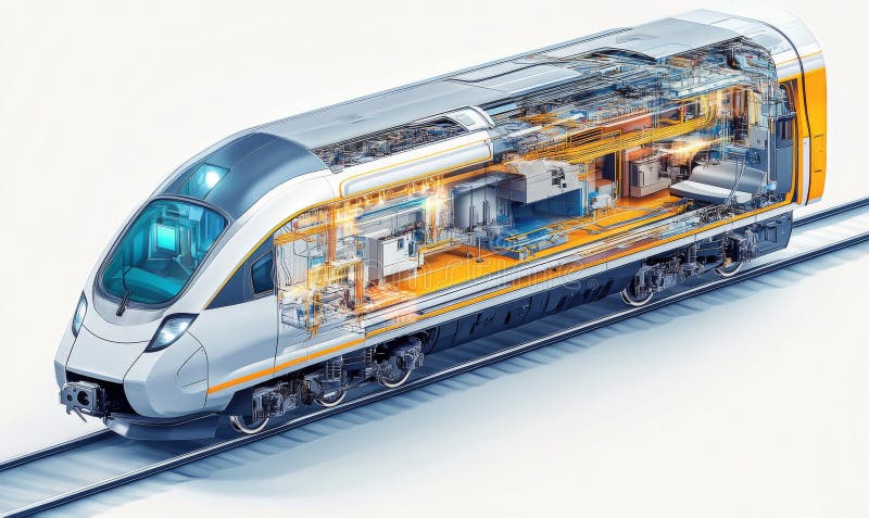 Isometric Cross-section of an Electric Train Showing the Engine Room ...