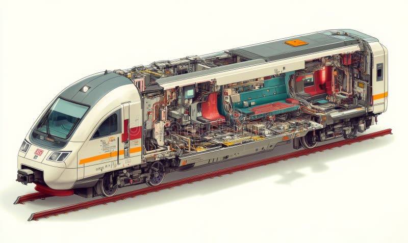 Isometric Cross-section of an Electric Train Showing the Engine Room ...
