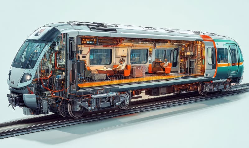 Isometric Cross-section of an Electric Train Showing the Engine Room ...