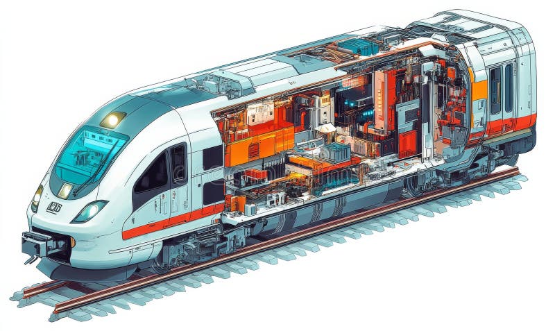 Isometric Cross-section of an Electric Train Showing the Engine Room ...