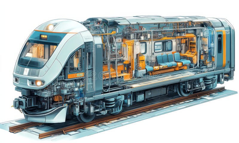 Isometric Cross-section of an Electric Train Showing the Engine Room ...
