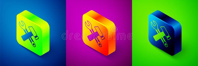 Isometric Crossed Hammer and Wrench Spanner Icon Isolated on Blue ... Isometric Crossed Hammer and Wrench Spanner Icon Isolated on Blue ...