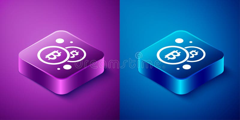 Isometric Cryptocurrency Coin Bitcoin Icon Isolated on Blue and Purple ...