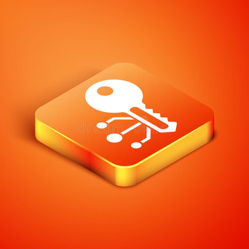 Isometric Cryptocurrency Key Icon Isolated on Orange Background ...