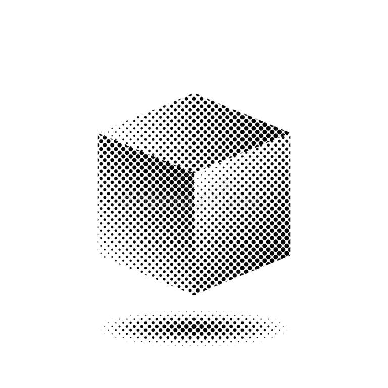 Isometric Cube Logo Made of Gradually Shrinking Halftone Black Dots ...