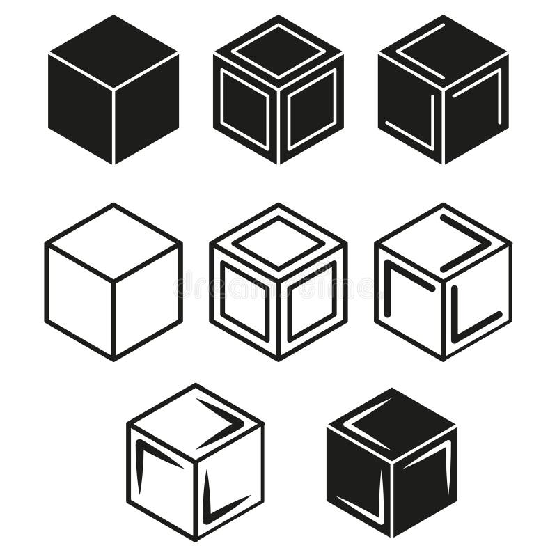 Isometric Cubes Illustration. Geometric 3D Shapes. Monochrome Set ...