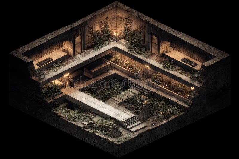 Isometric Cutaway of an Underground Crypt, Revealing Hidden Coffins and ...