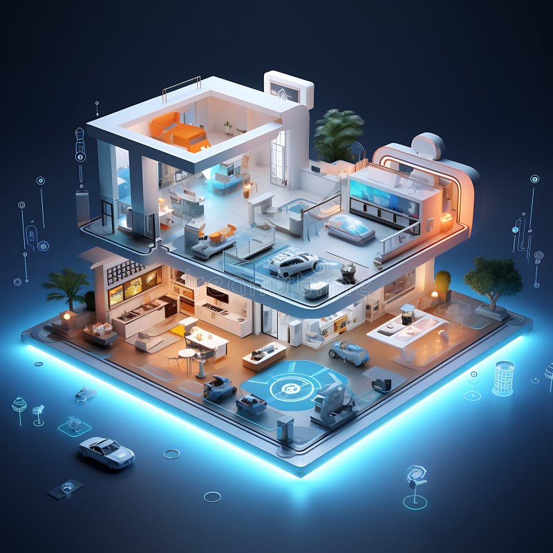 An Isometric Cutaway View of a Multi-level Smart Home during the ...
