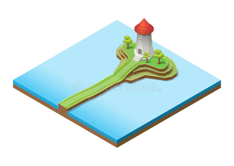 Isometric Cute Lighthouse Tower Building Stock Vector - Illustration of ...