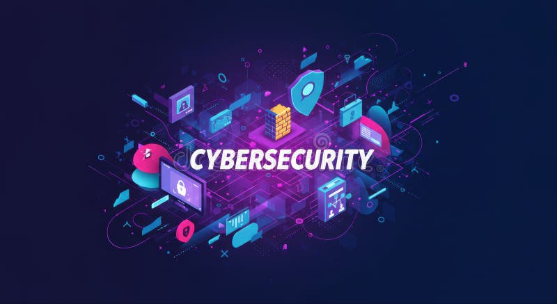 Isometric Cybersecurity Illustration with Firewall, Shield, and Data Protection Stock ...