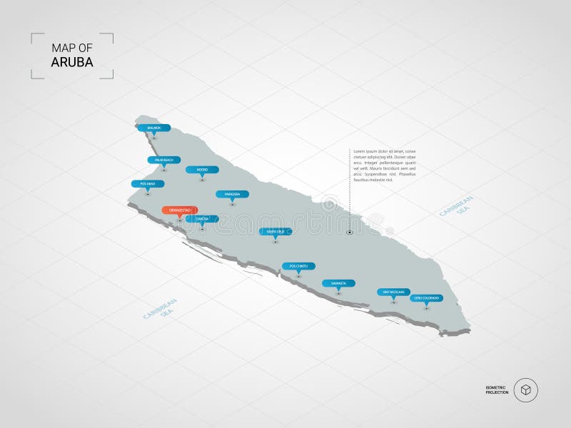 Isometric Aruba Map with City Names and Administrative Divisions Stock ...