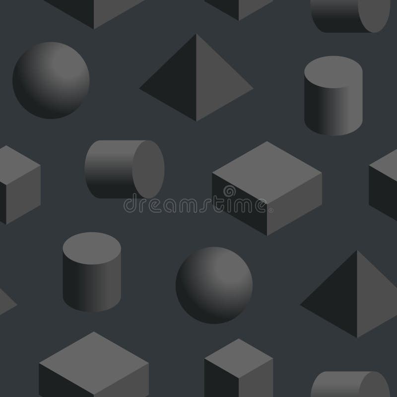 Isometric 3D Black Shapes Seamless Pattern Stock Vector - Illustration ...