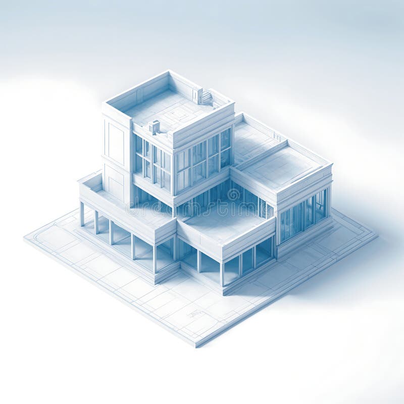A Isometric 3D Blueprint of a Modern Two-story Building Stock ...