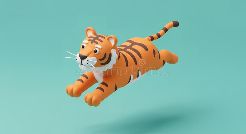 Isometric 3D Cartoon Tiger in Action Pose Stock Illustration ...