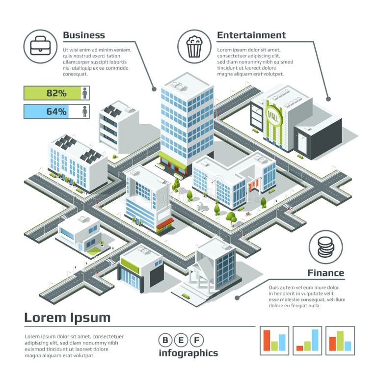 Isometric 3d City Map. Infographic Vector Illustration Stock Vector ...